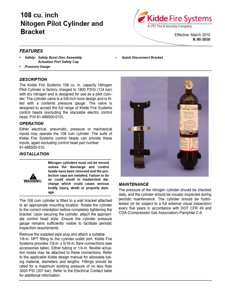 Cilindro Piloto de Nitrogeno Kidde 06-129773-001 | PDF
