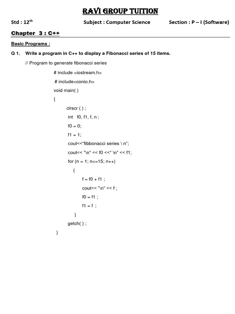 Basic C++programs (For HSC Board Exam) PDF | PDF