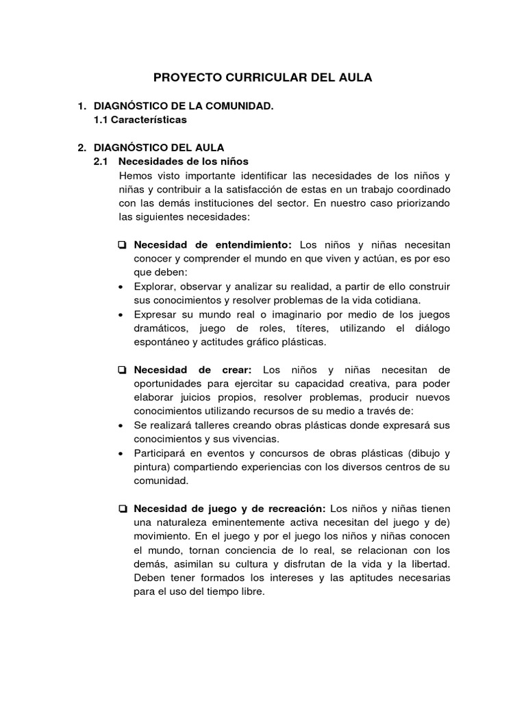 Proyecto Curricular Del Aula | PDF