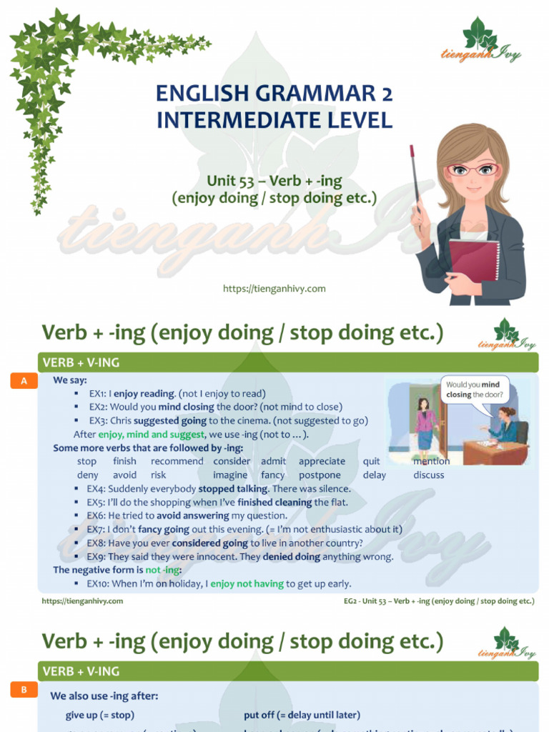 EG2 - Unit 53 - Verb Ing Enjoy Doing WM | PDF