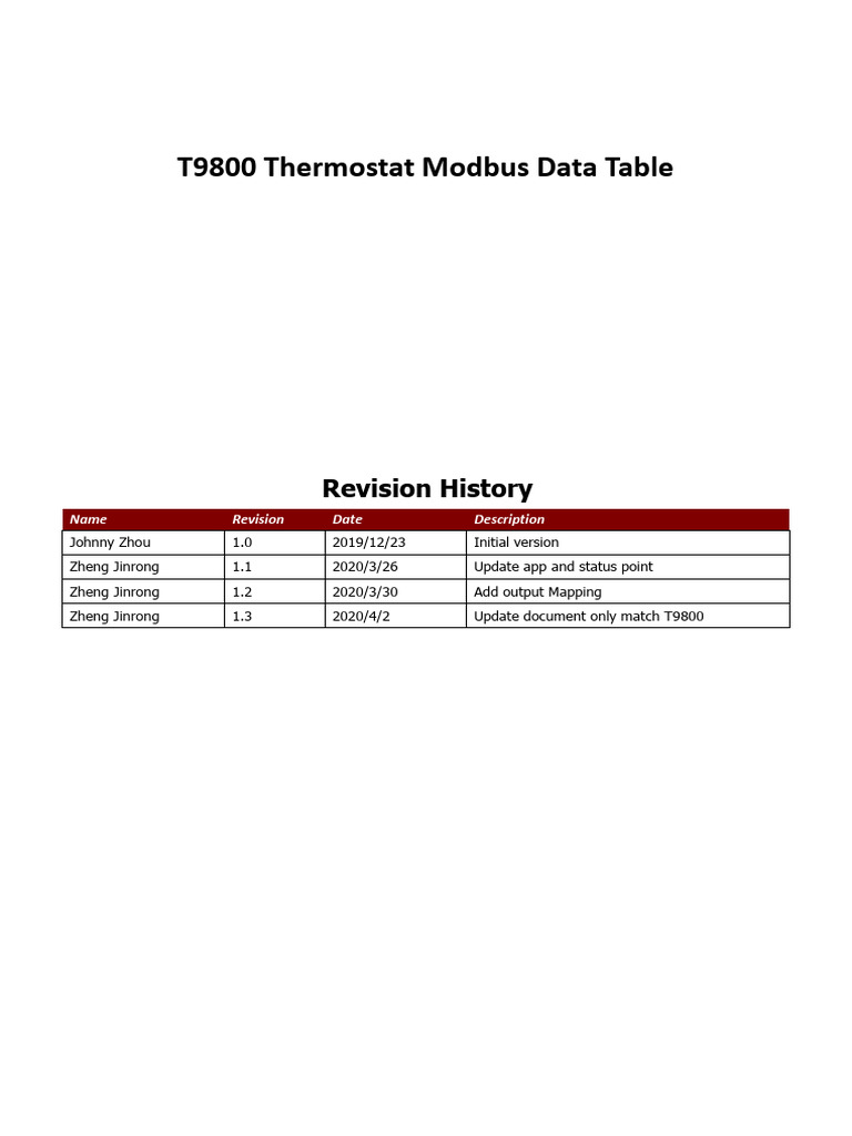 T9800 MODBUS Table | PDF