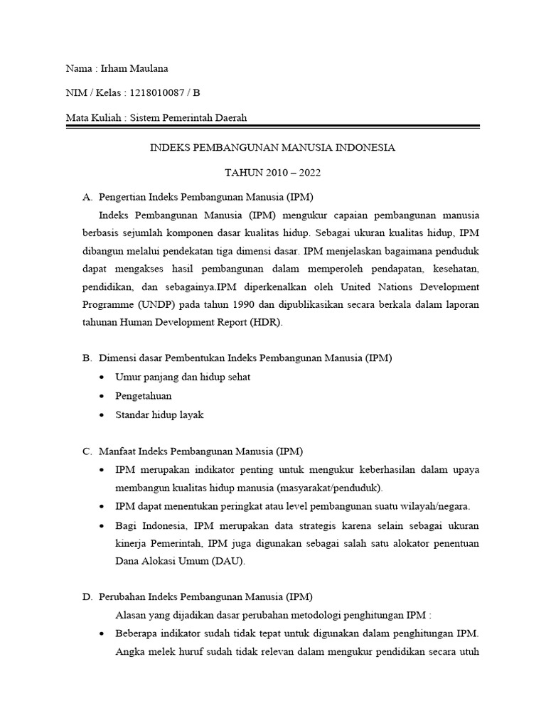 Irham Maulana - Analisis - Data Ipm 2010-2022 | PDF | Ilmu Sosial