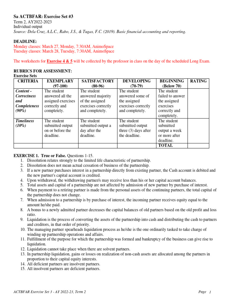 ACTBFAR - Exercise Set #3 | PDF | Liquidation | Equity (Finance)