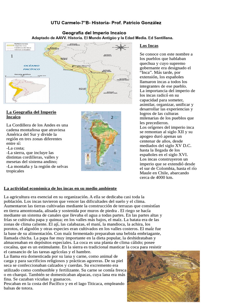 Actividad Geografía Andina | PDF | Imperio Inca | Andes