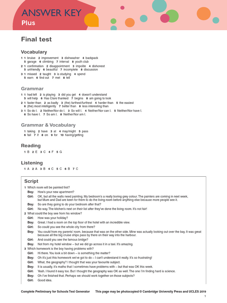 PFS-FT-P - Answer Key | PDF