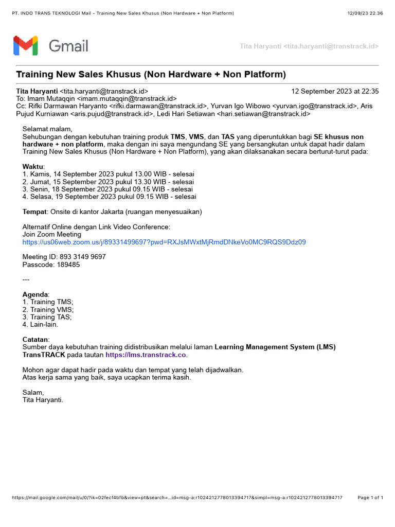 Undangan Training TMS, VMS, Dan TAS | PDF