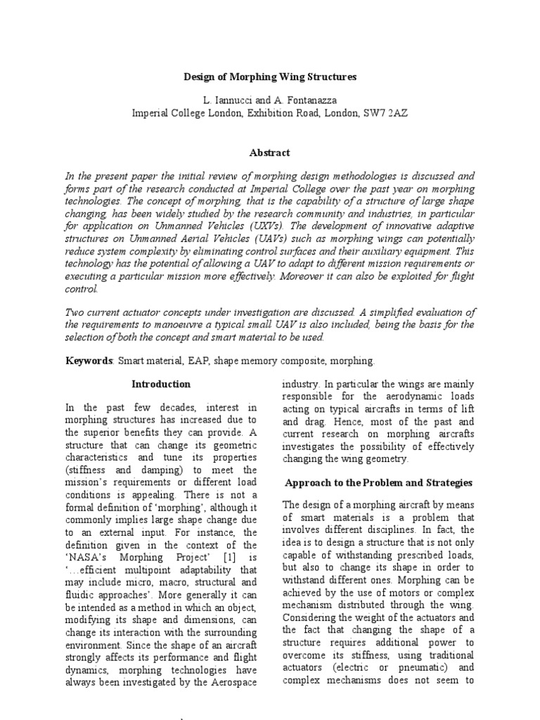 Morphing Wing Structures | PDF | Shape Memory Alloy | Aircraft
