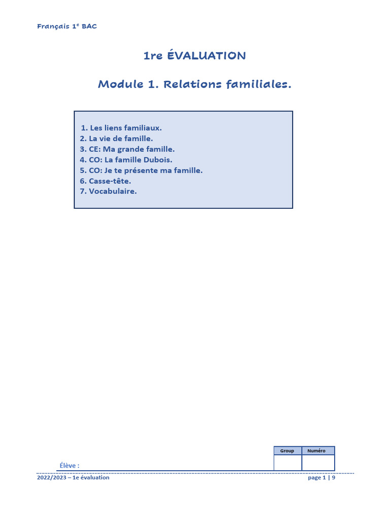 Module 1 - Relations Familiales | PDF