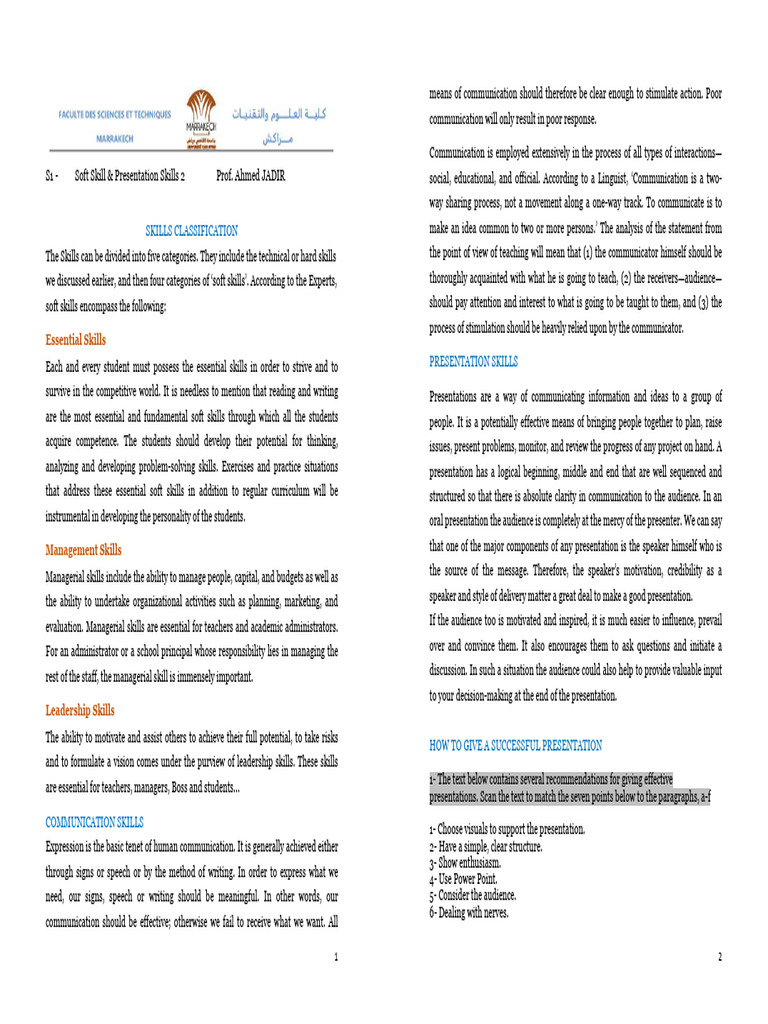 S1-Lecture 2 - Soft Skills & Presentation Skills | PDF