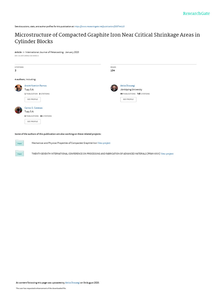 Microstructure of Compacted Graphite Iron Near Cri | PDF | Cast Iron ...