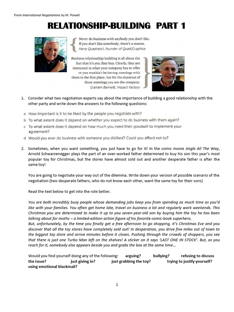 RELATIONSHIP-BUILDING in Negotiations - Part 1 - Part 2 | PDF | Games ...