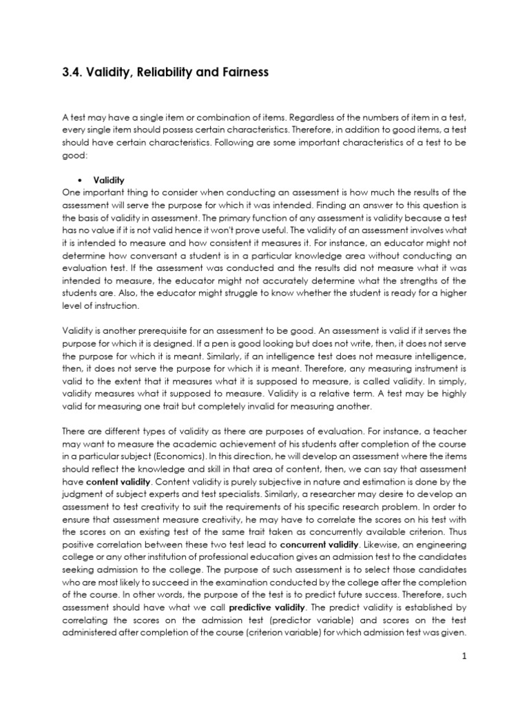 3.4. Validity, Reliability and Fairness | PDF