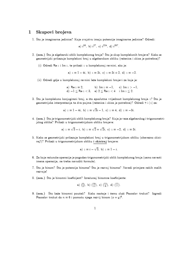Mat1 - Osnovna Pitanja - v6 | PDF