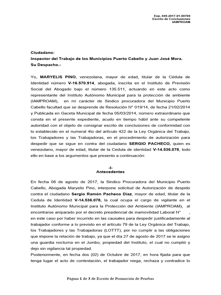 escrito de conclusiones inspectoria sergio pacheco-1 | PDF