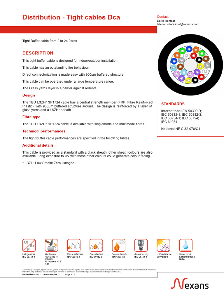 Nexans - Distribution Tight Cables Dca | PDF | Optical Fiber | Physical Sciences