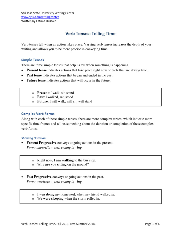 Verb Tenses-Telling Time | PDF | Perfect (Grammar) | Grammatical Tense