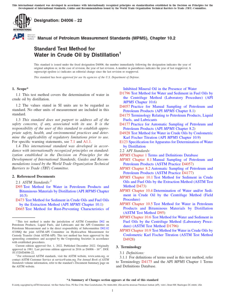 Water in Crude Oil by Distillation: Standard Test Method For | PDF ...