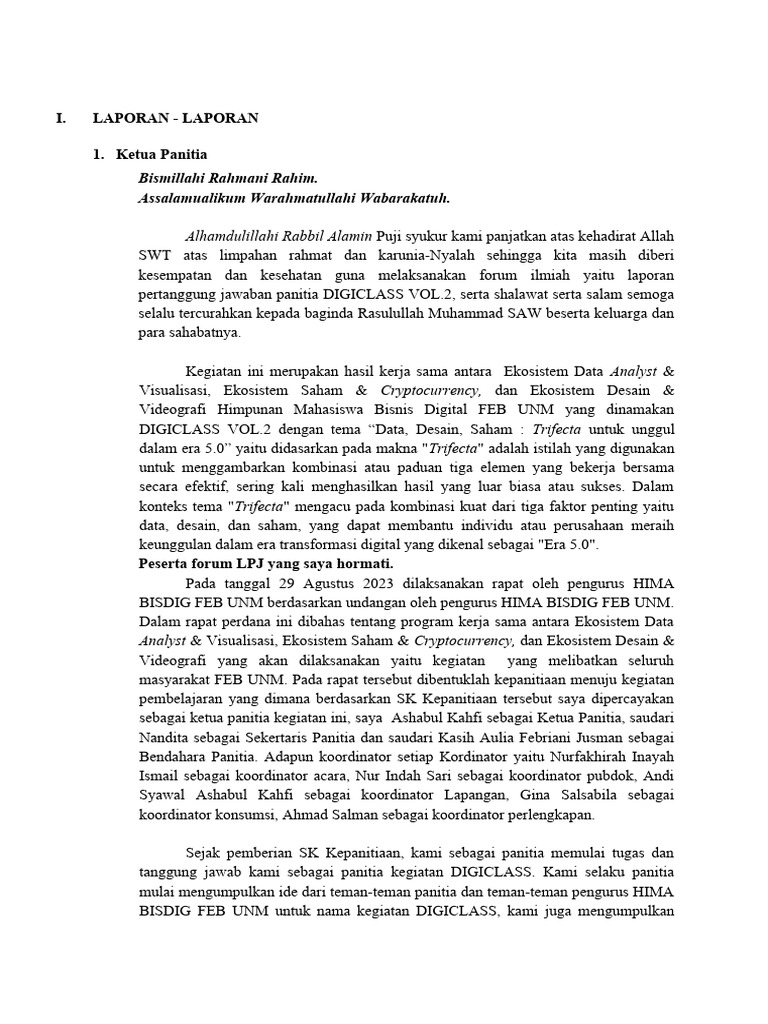 LPJ Ketua Panitia | PDF