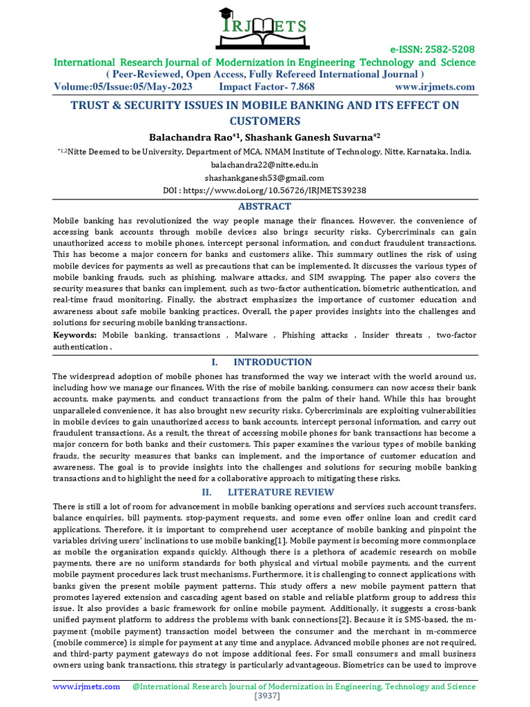 Trust & Security Issues in Mobile Banking and Its Effect On Customers | Download Free PDF ...
