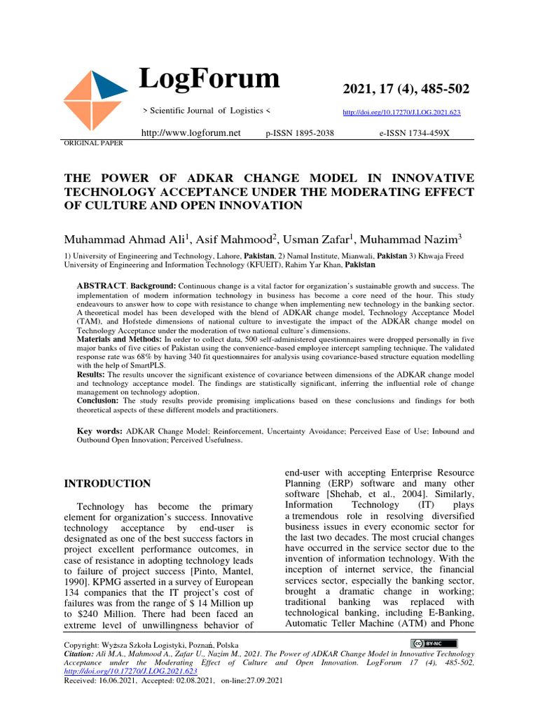 The Power of Adkar Change Model in Innovative Technology Acceptance ...