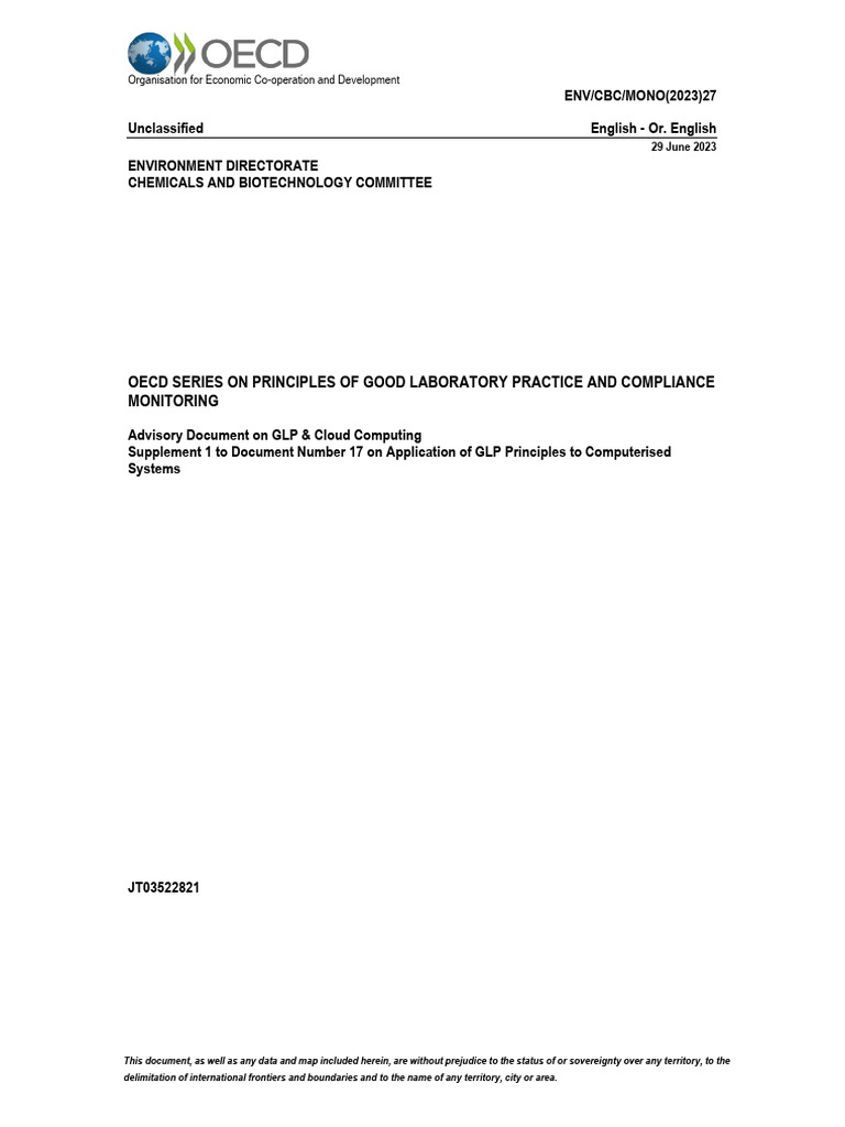OECD - Principles of Good Laboratory Practice (GLP) and Compliance Monitoring | PDF