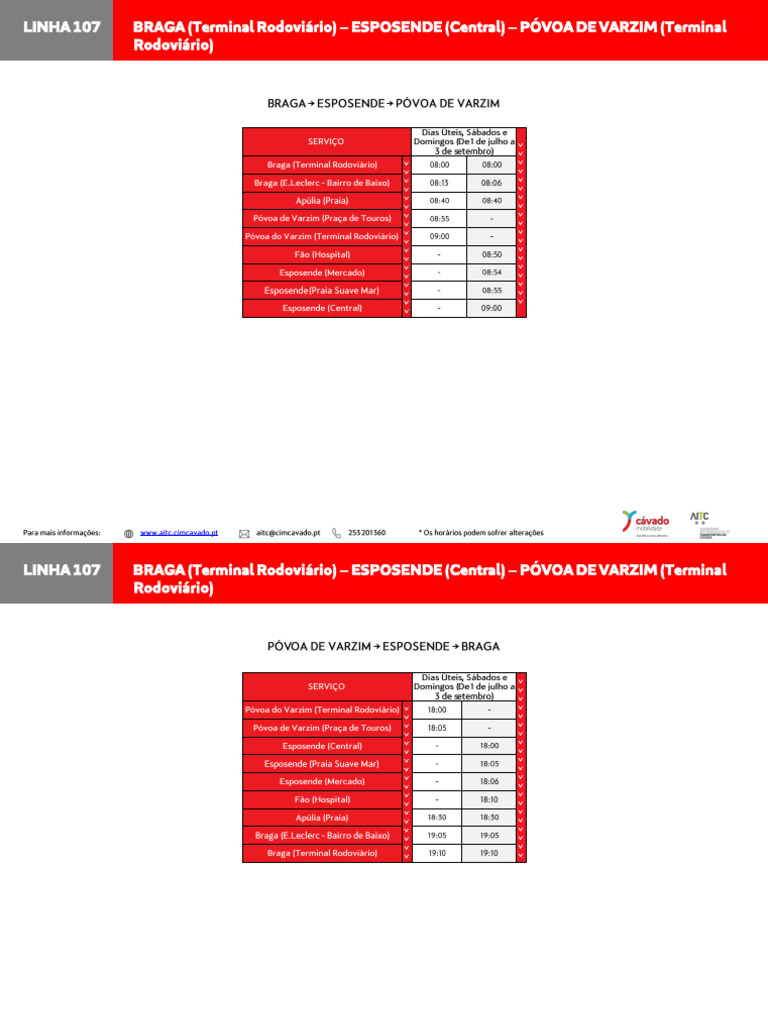 107 Braga Terminal Rodoviario - Esposende Central - Povoa de Varzim Terminal Rodoviario | PDF