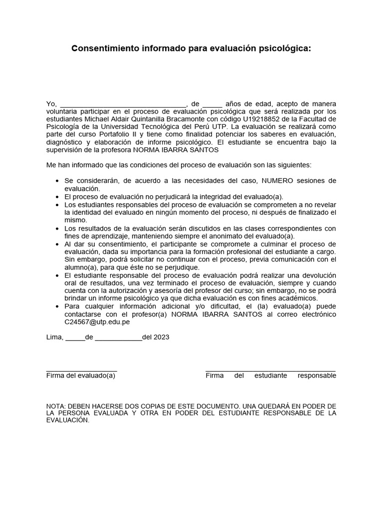 Consentimiento Informado - Modelo | PDF