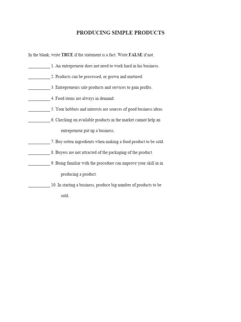 Activity Sheet in Producing Simple Product | PDF