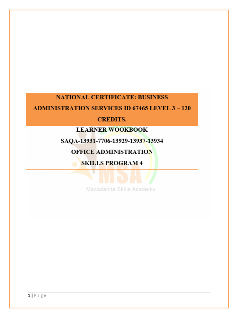 Saqa-13931-7706-13929-13937-13934-Learner Workbook | PDF | Career & Growth | Business