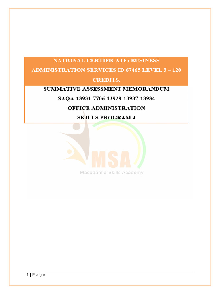 SAQA-13931-7706-13929-13937-13934 - SUMMATIVE Memorandum | PDF