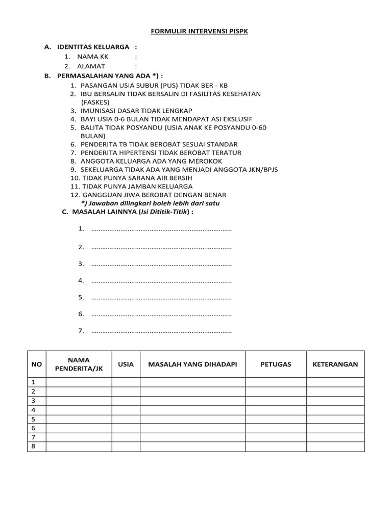 12 Formulir Intervensi Pispk | PDF