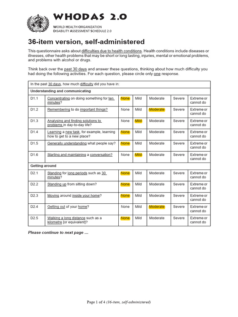 WHODAS | PDF