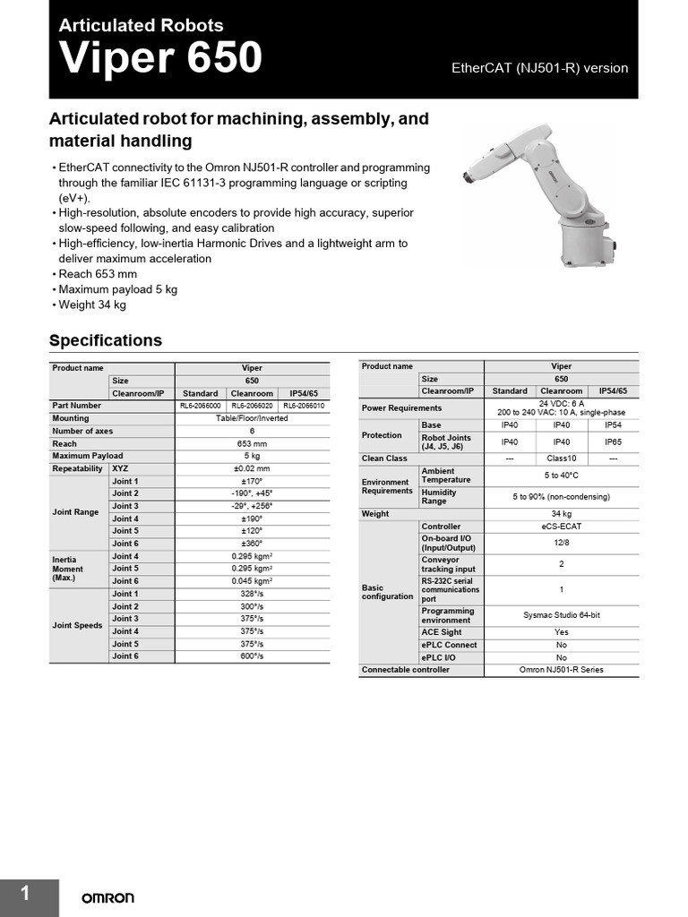 Articulated Robots Viper 650 Datasheet 202109 | PDF