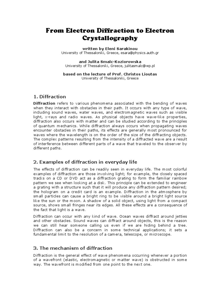 Lecture Electron Diffraction Pdf Diffraction X Ray Crystallography