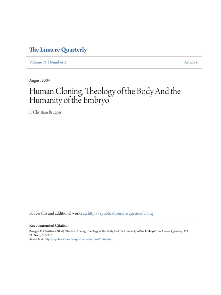 Human Cloning Theology of The Body and The Humanity of The Embry | PDF ...