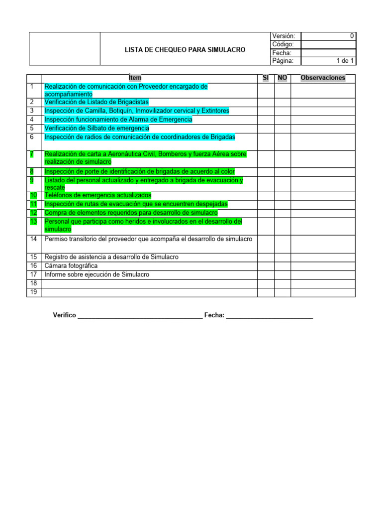 Lista de Chequeo para Simulacro | PDF