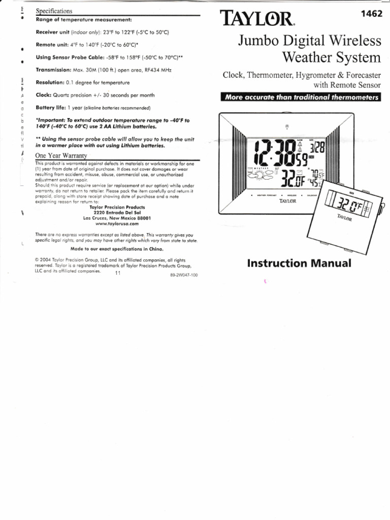 Taylor 1462 Weather Station | PDF