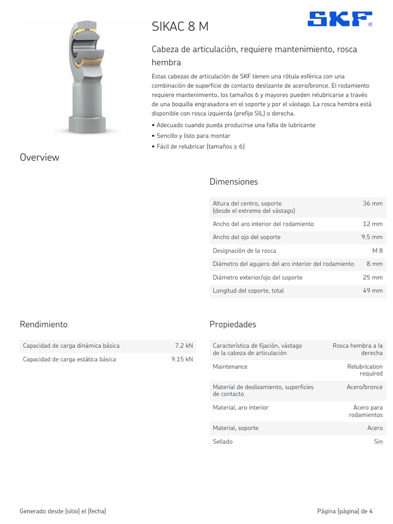 TERMINAL ROTULA ESFERICA SKF SIKAC 8 M Specification | PDF | Red mundial | Internet y web