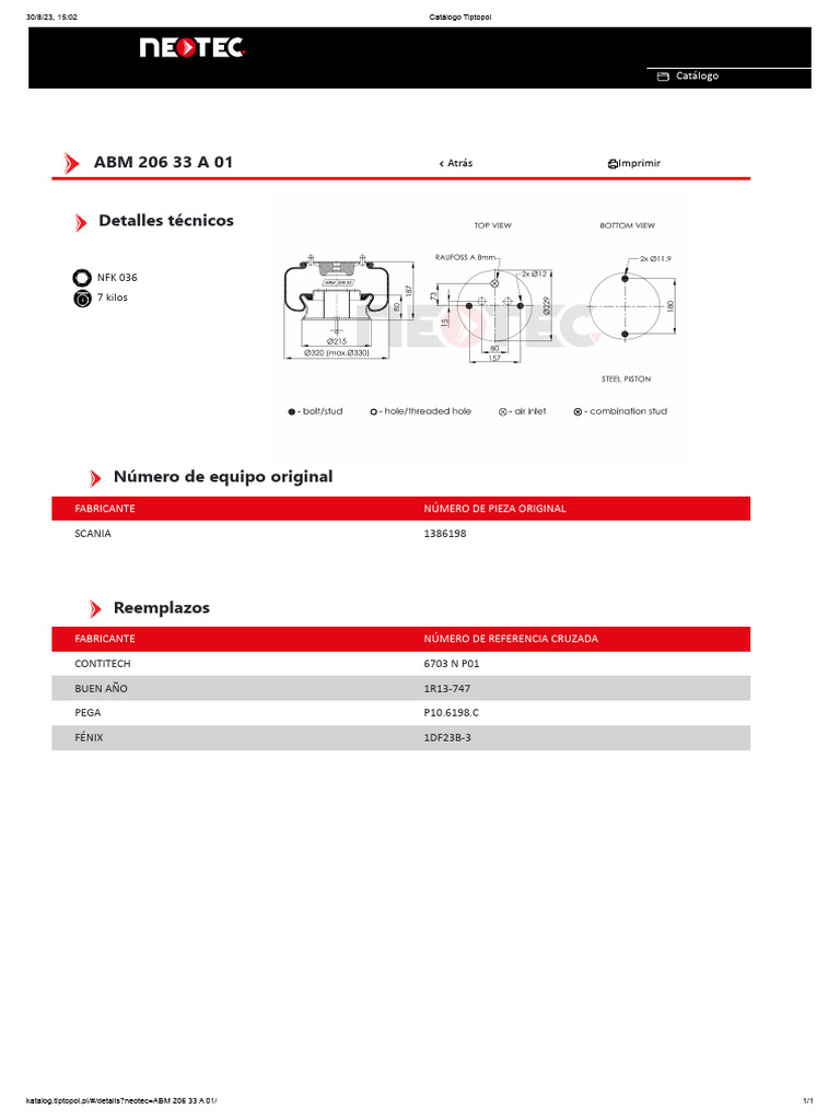 Ficha Tecnica Fuelle Neumatico ABM206-33-A01 | PDF