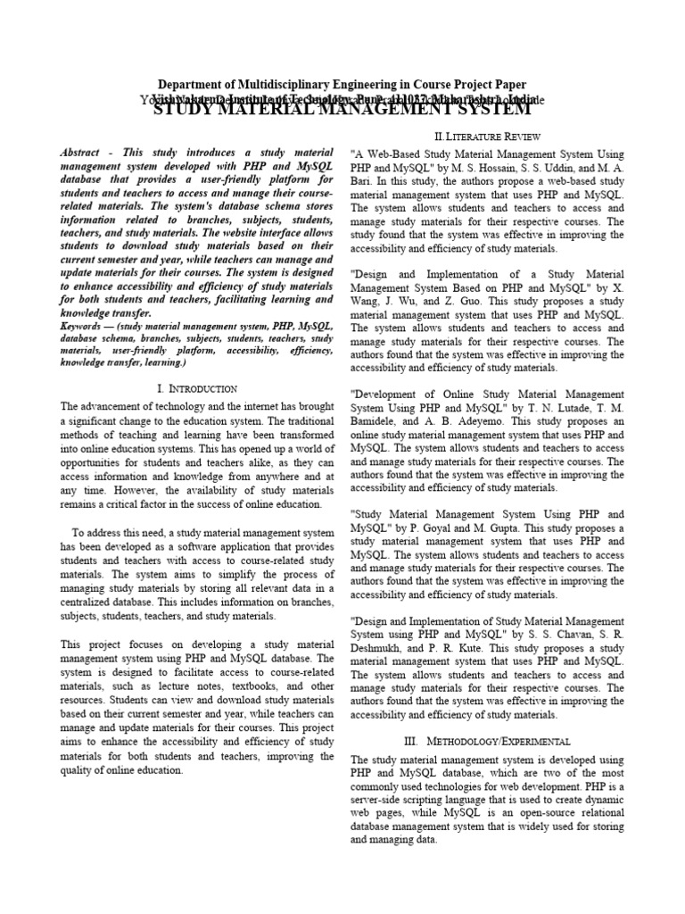 Study Material System Report Paper | PDF