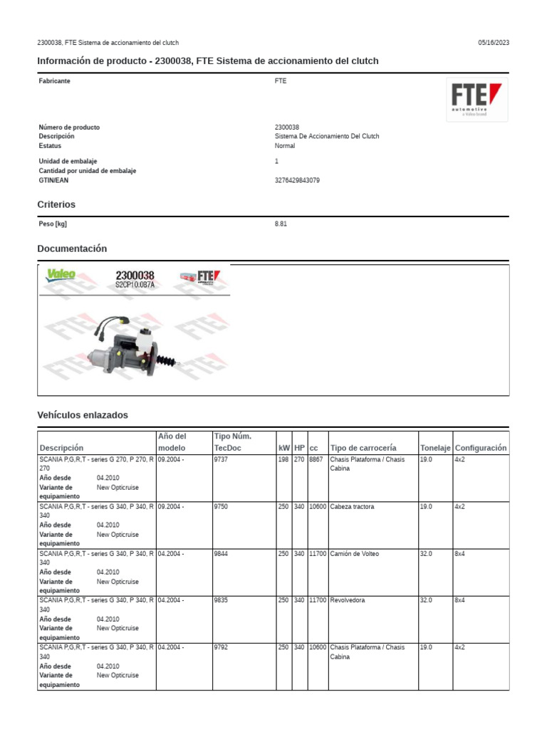 Ficha de Datos Técnicos ECA Scania FTE Valeo. | PDF | Camión ...