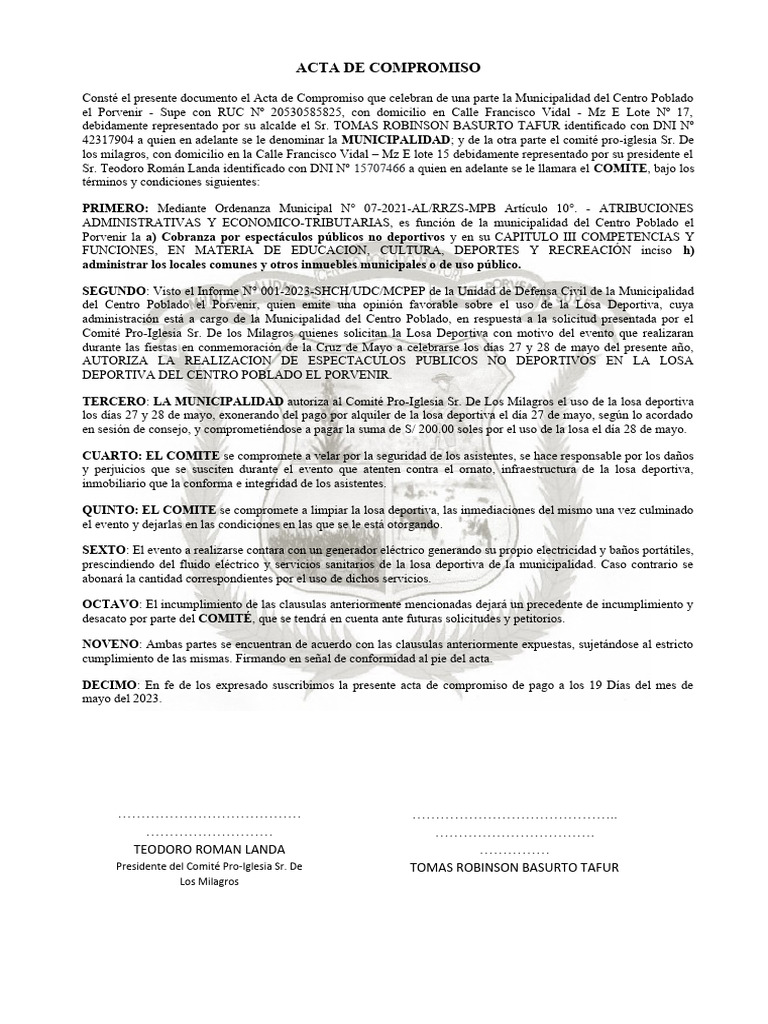 Acta de Compromiso | PDF