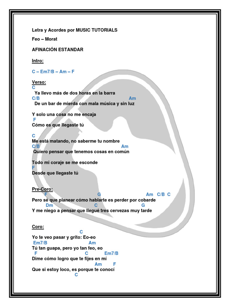 Feo Morat Letra y Acordes by MUSICTUTORIALS | PDF