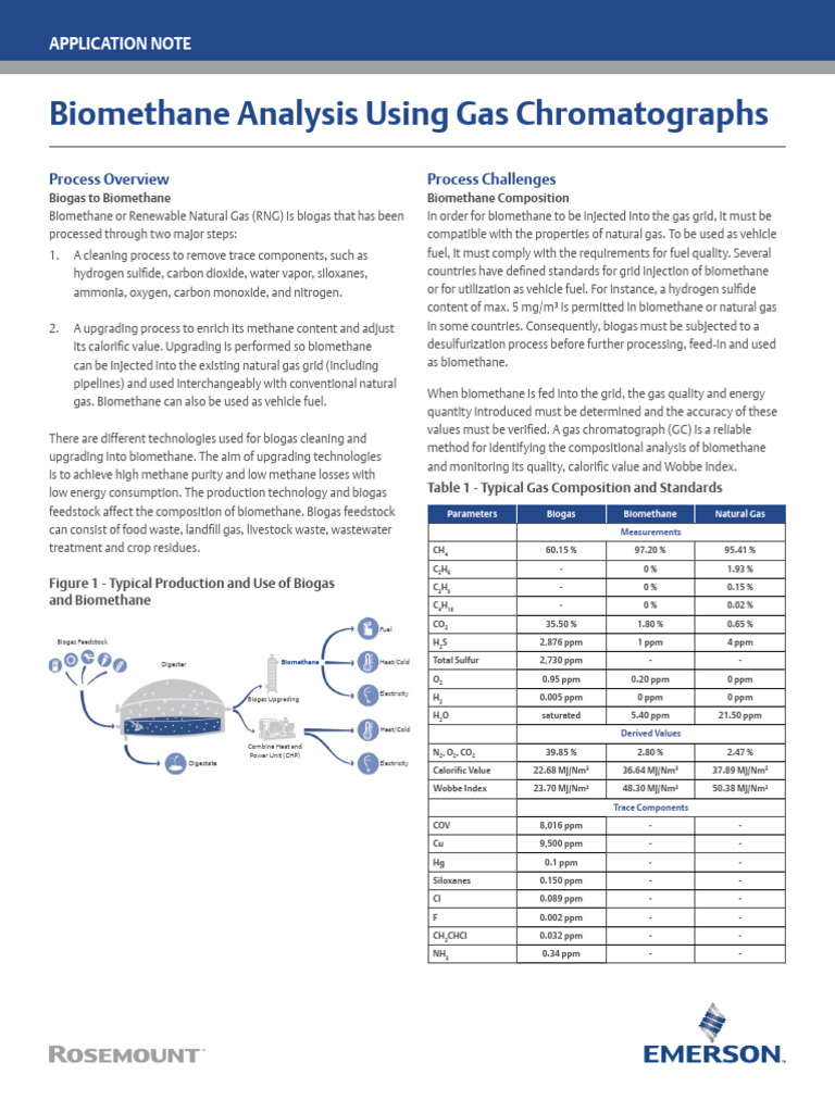 Biomethane Analysis Using Gas Chromatographs: Application Note | PDF