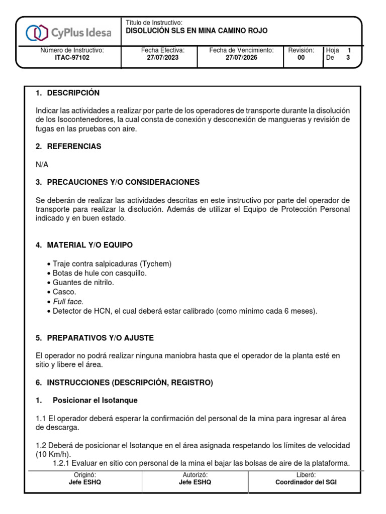 ITAC-97102 Disolución SLS en Mina Camino Rojo | PDF