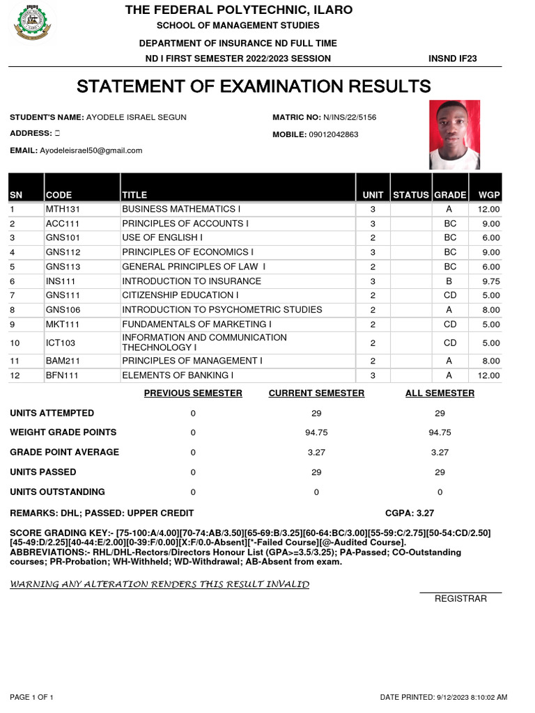 Statement of Result | PDF