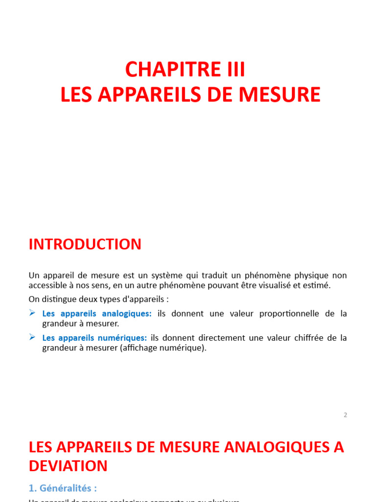 CHAPITRE III. Les Appareils de Mesure | PDF