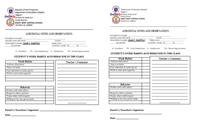 Anecdotal-Grade 1-Atis | PDF