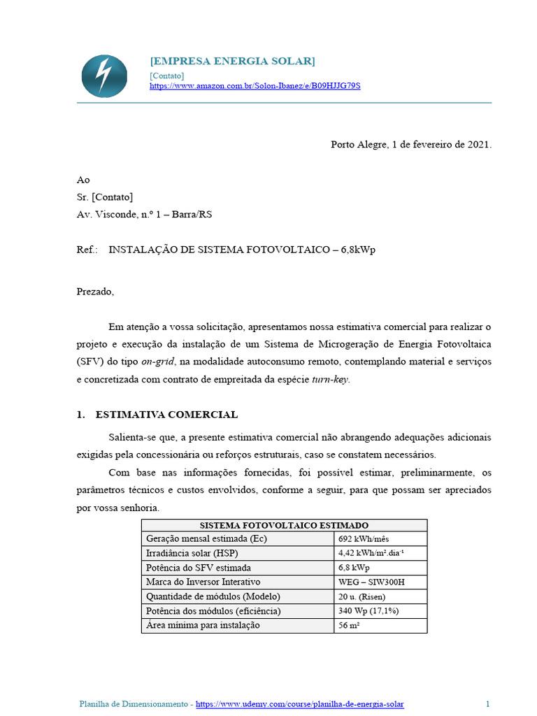 DSFV 1r02+Modelo+de+Proposta+Comercial | PDF