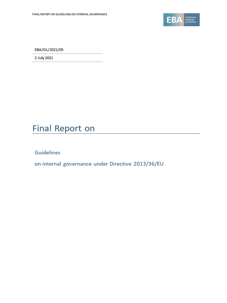 EBA Internal Governance Guidelines 2021 | PDF | Internal Control ...
